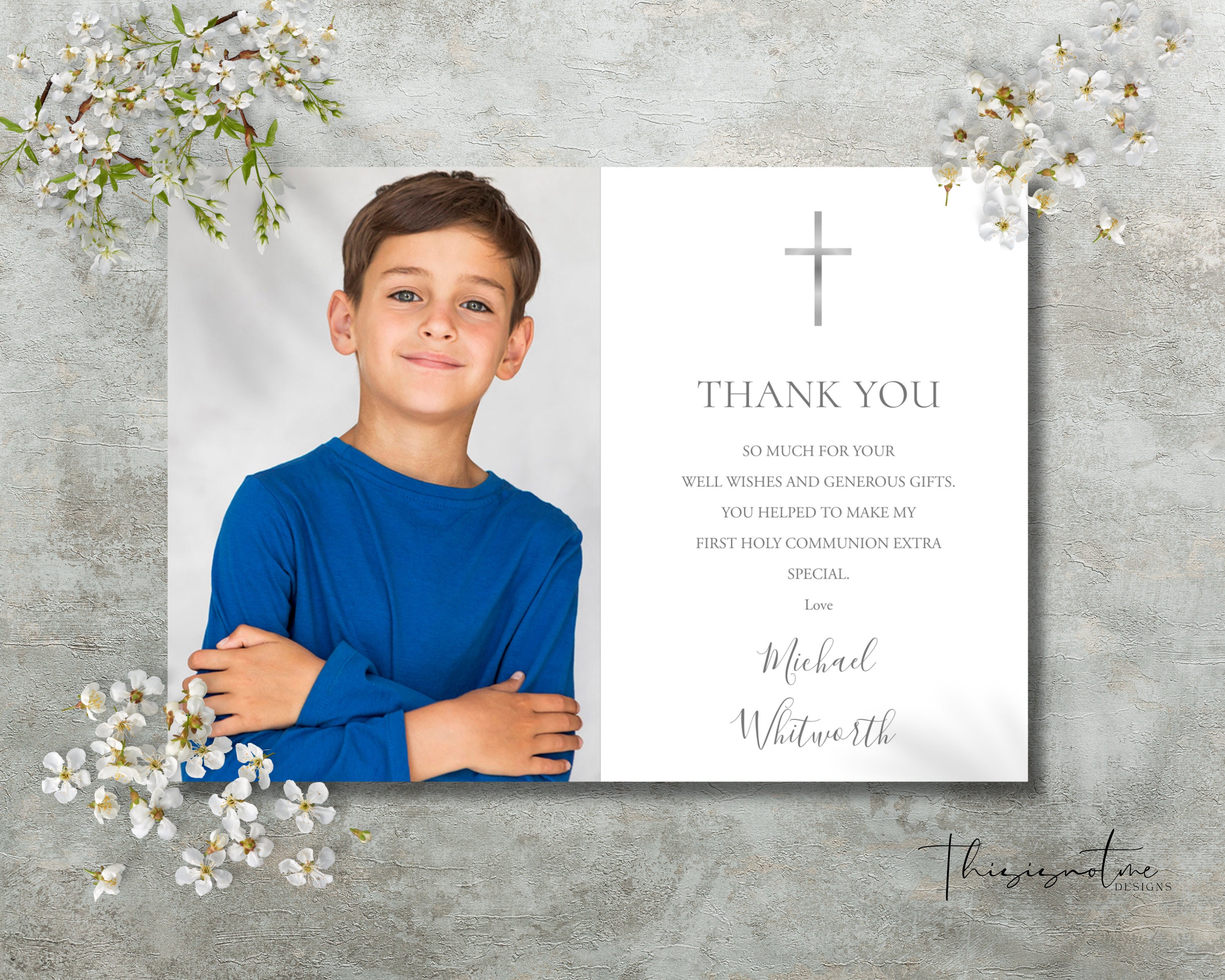 First Communion Thank You Card Template, Photo Thank You Note Card ...