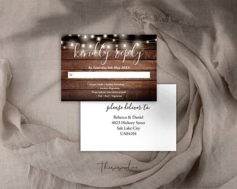 Rustic Floral Wedding Invitation Suite: String Lights, Boho Design ...