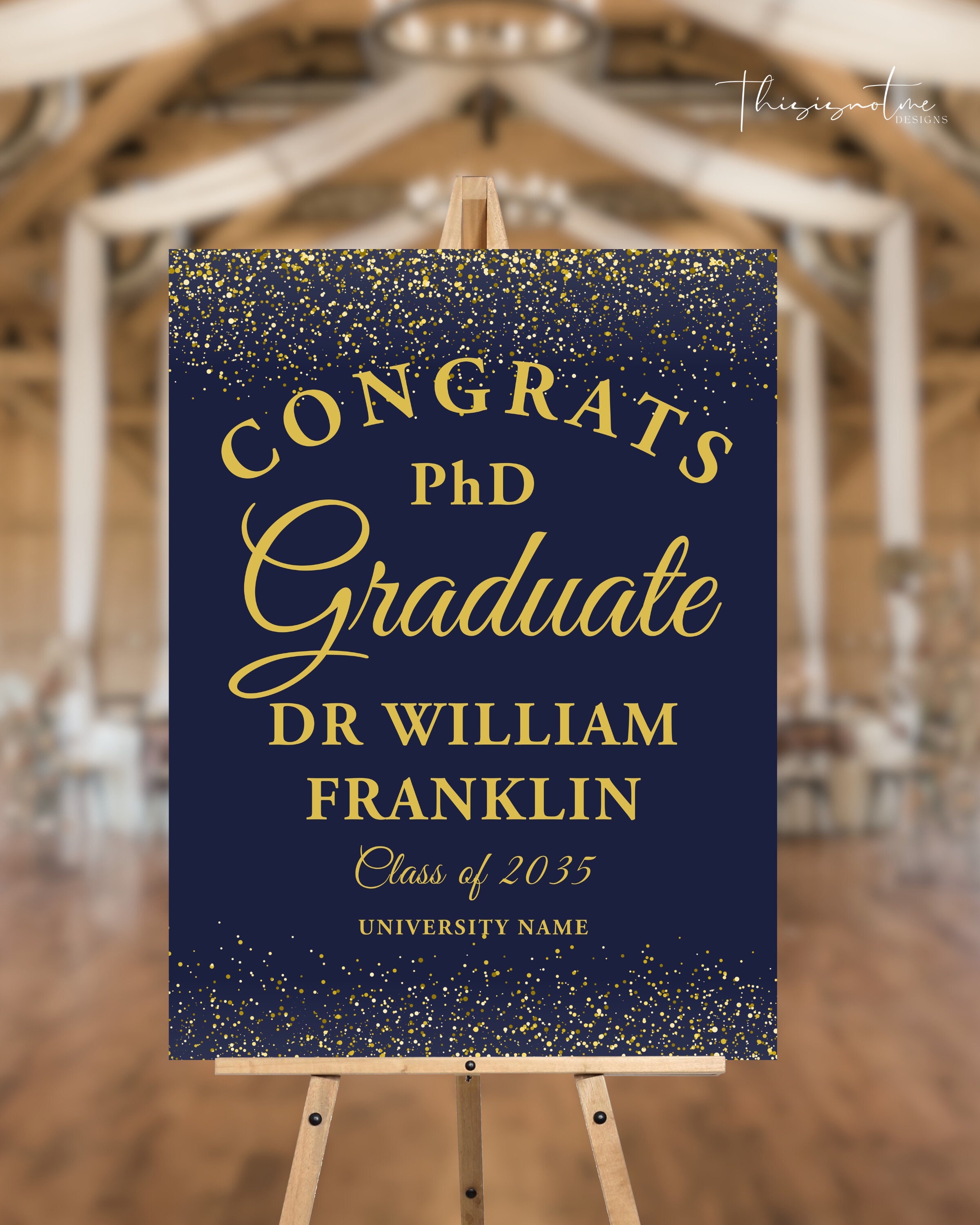 Modern Phd Degree Graduation Welcome Sign Template, Navy Blue Gold ...