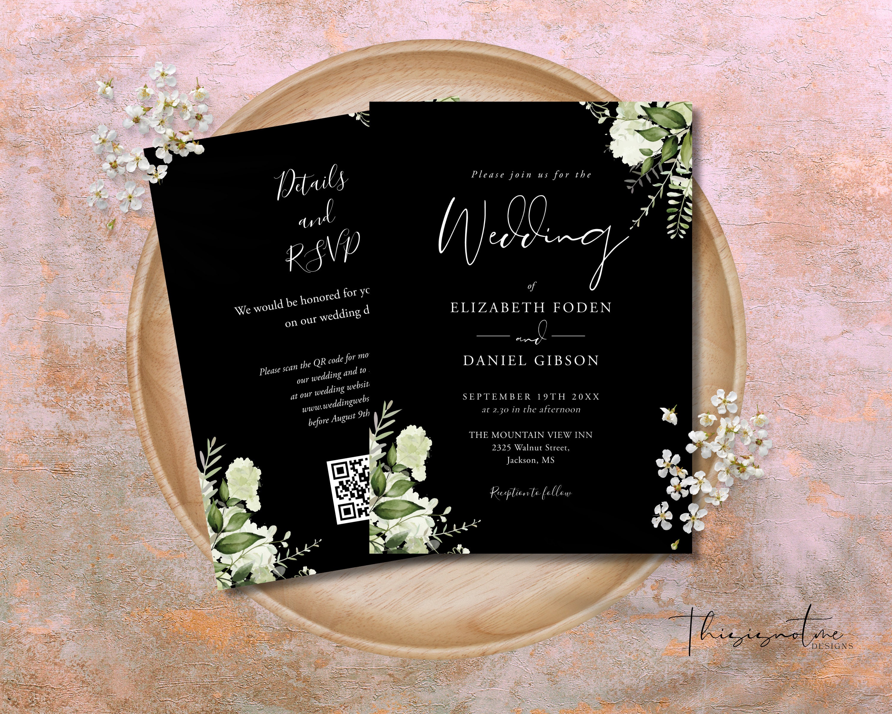 Modern QR Code Wedding Invitation Template, Rustic Greenery Floral ...