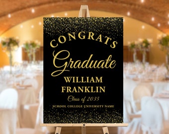 Graduation Welcome Sign, Black and Gold Printable Welcome Sign ...