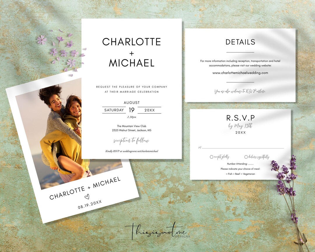 Simple Elegant Wedding Invitation, Editable Template, Minimal Modern ...
