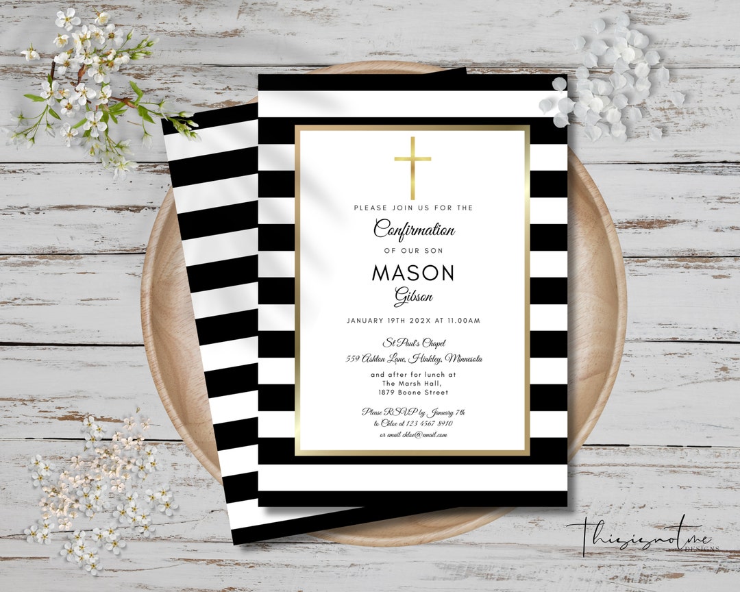 Classic Confirmation Invitation Template, Gold Geometric Confirmation ...
