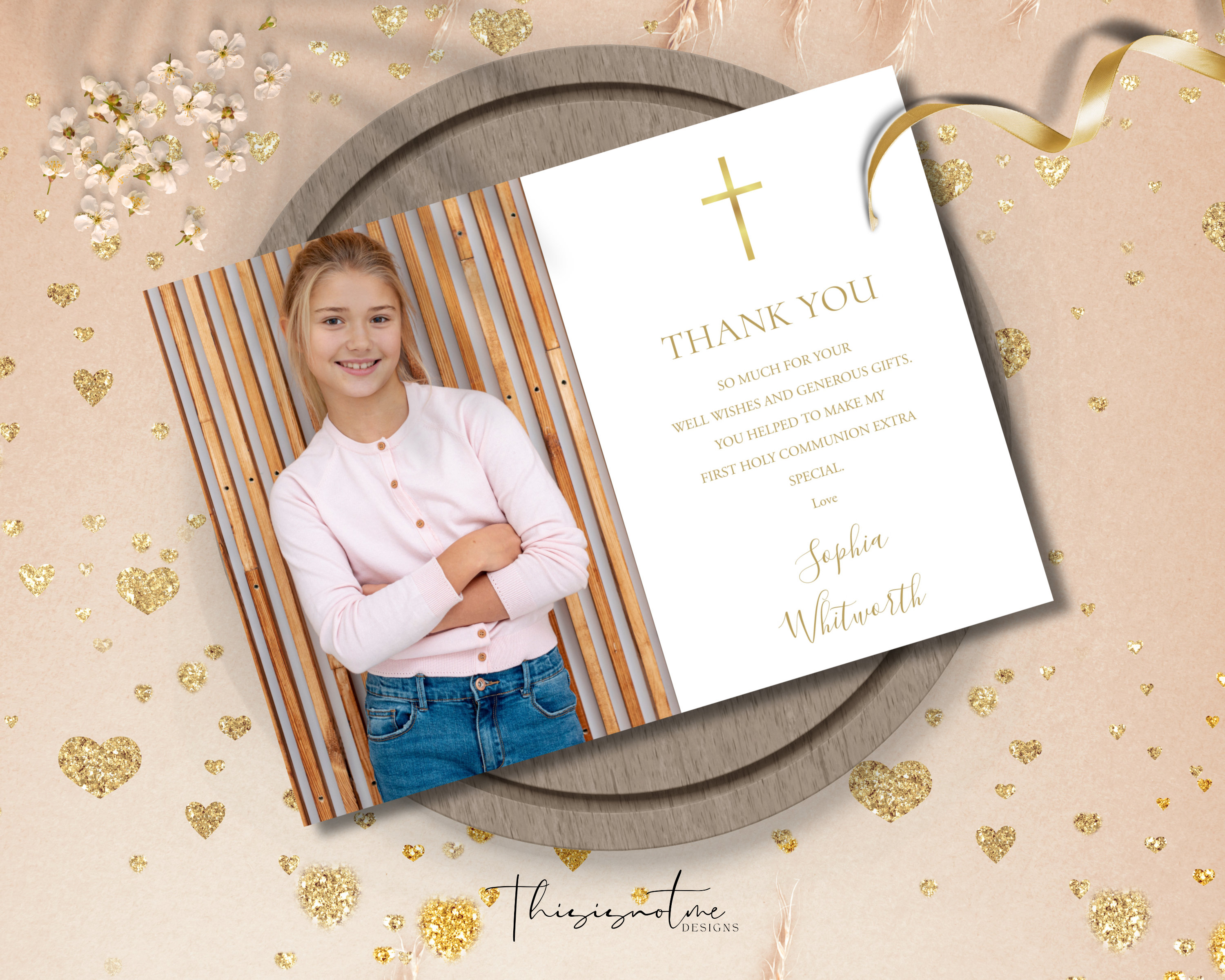 First Communion Thank You Card Template, Photo Thank You Note, Editable ...