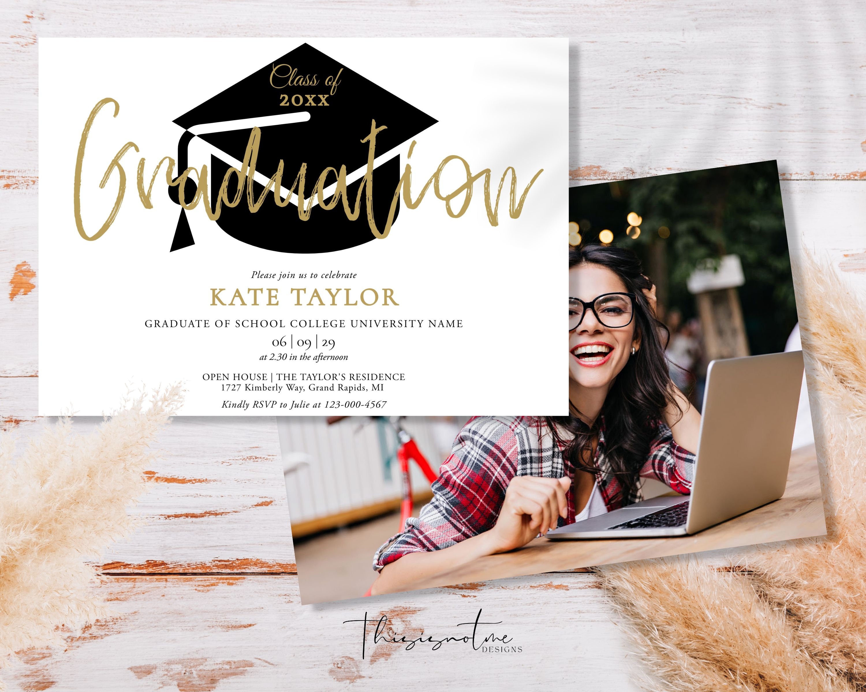 Graduation Party Invitation Template, Graduation Cap, Editable Grad ...