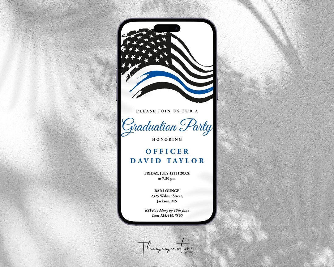 Police Graduation Party Invitation: Thin Blue Line, Police Academy ...