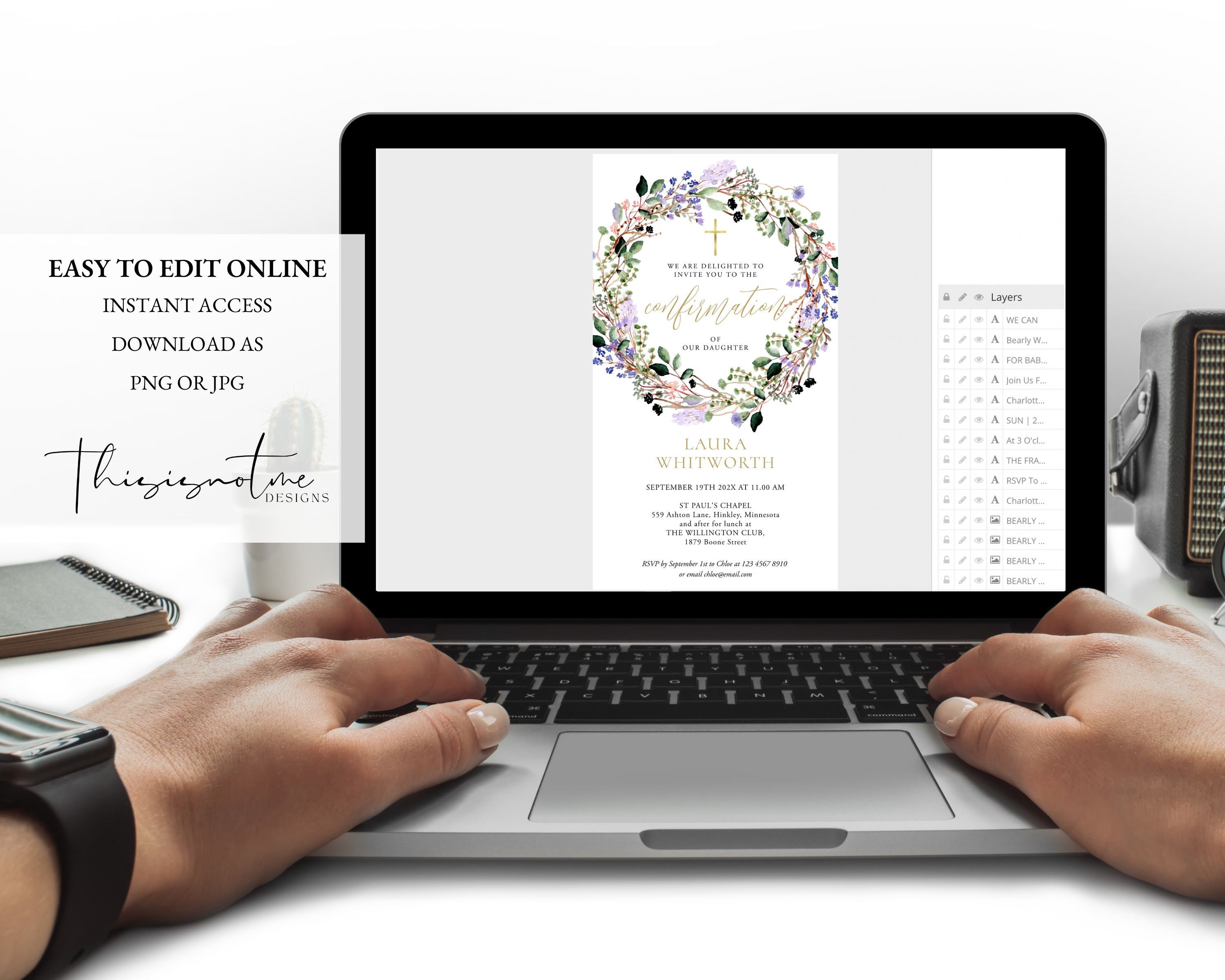 Digital Confirmation Invitation Template, Lilac Lavender Floral Garland ...