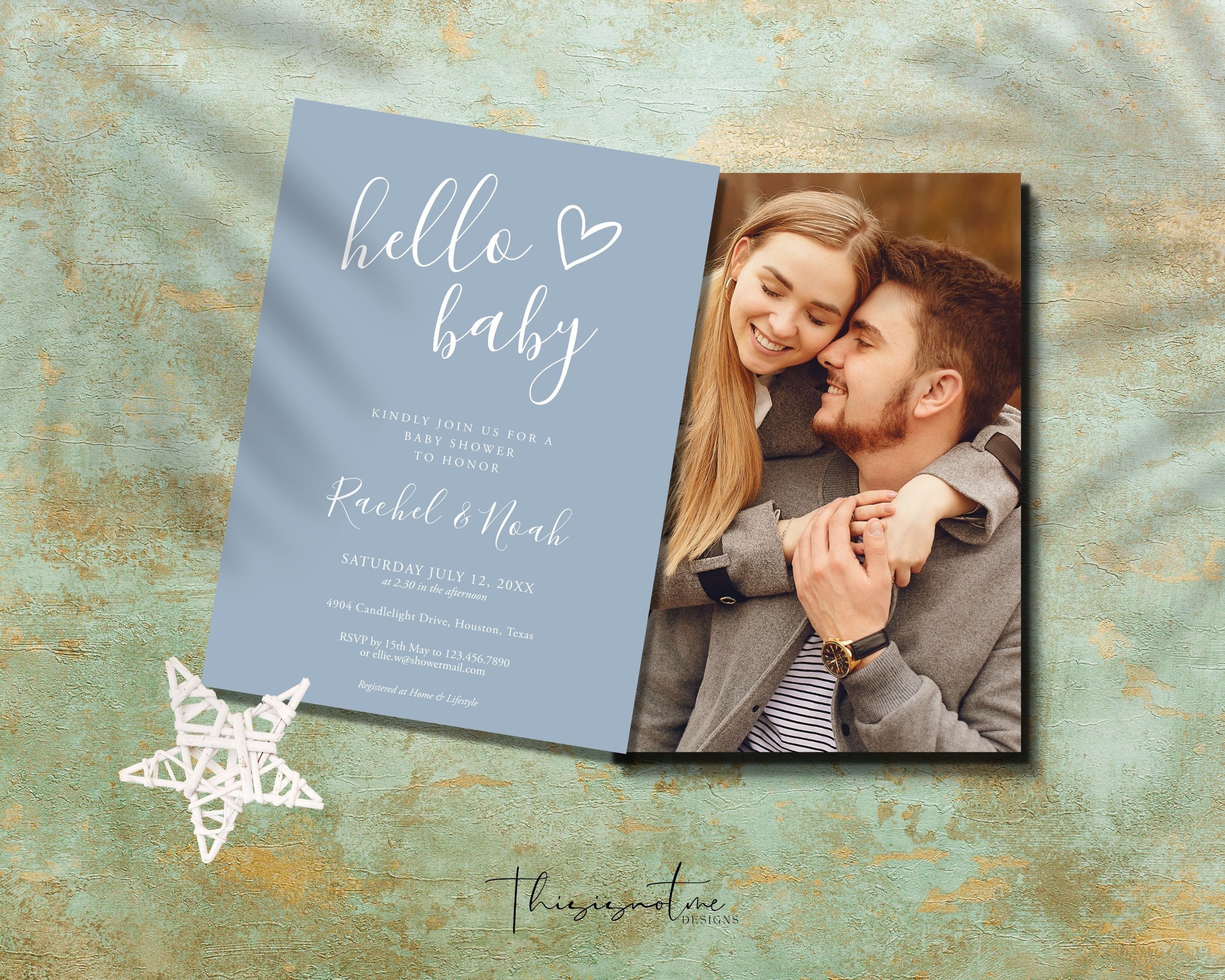 Hello Baby Blue Baby Shower Invitation Template Boy Baby - Etsy