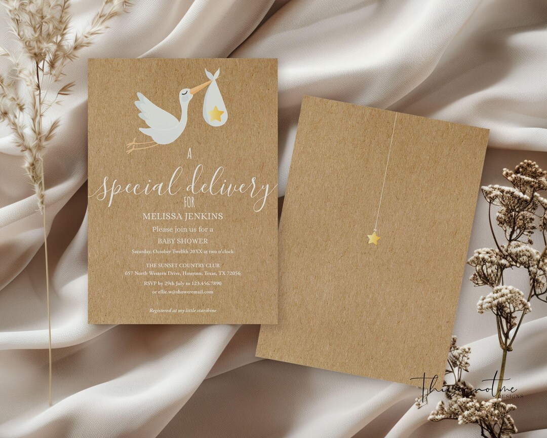 Rustic Stork Baby Shower Invitation Template: Gender Neutral Sprinkle (DIY Digital Download 5x7 ...