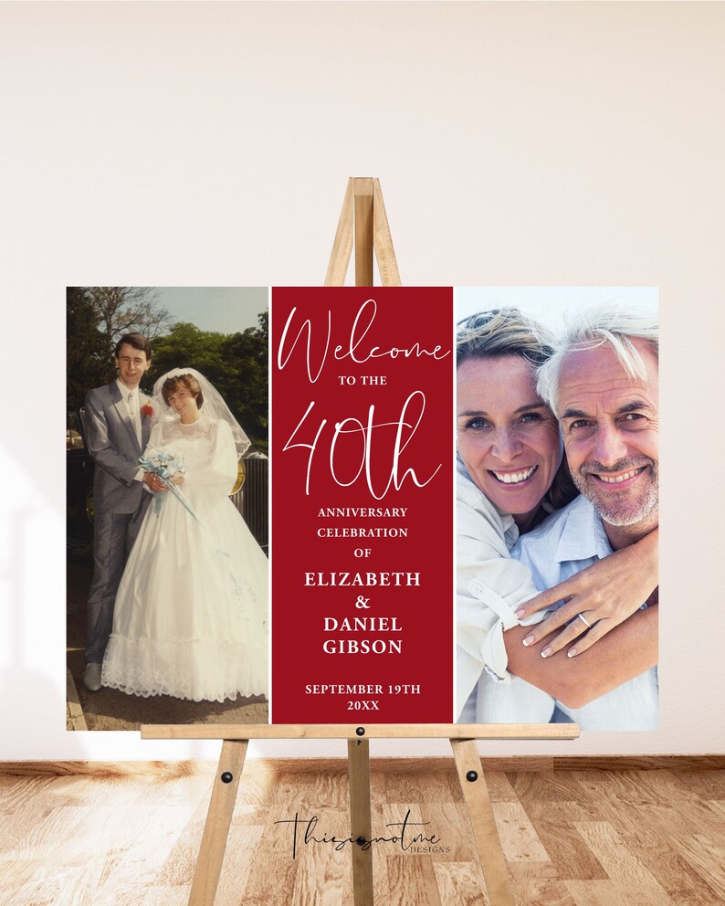 Ruby 40th Wedding Anniversary Welcome Sign: Photo Display, Editable ...