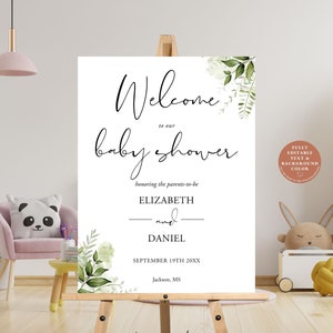Baby Shower Welcome Sign: Greenery Floral Gender Neutral, Editable ...