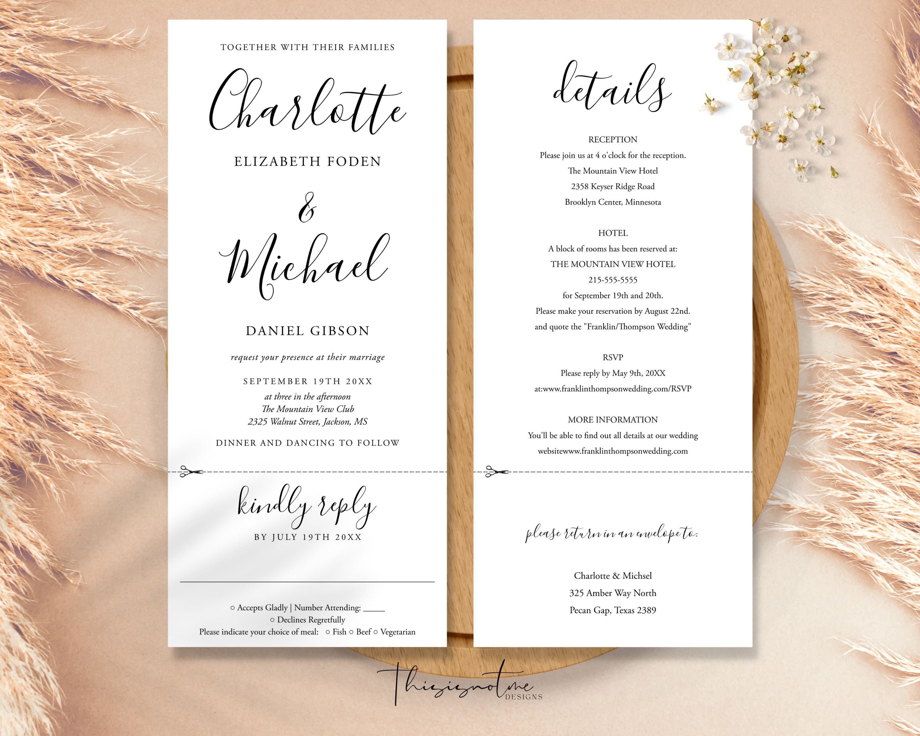 SIGNATURE Wedding Invitation Template, Tri Fold All-in-one Invitation ...