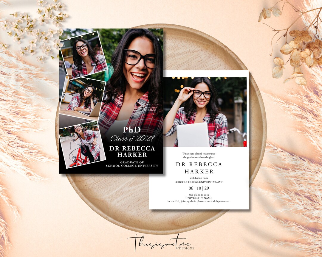 5 Photo Phd Degree Graduation Announcement Cards, Class of 2024 Phd ...