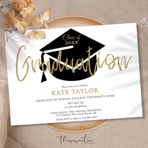 Graduation Party Invitation Template, Graduation Cap, Editable Grad ...
