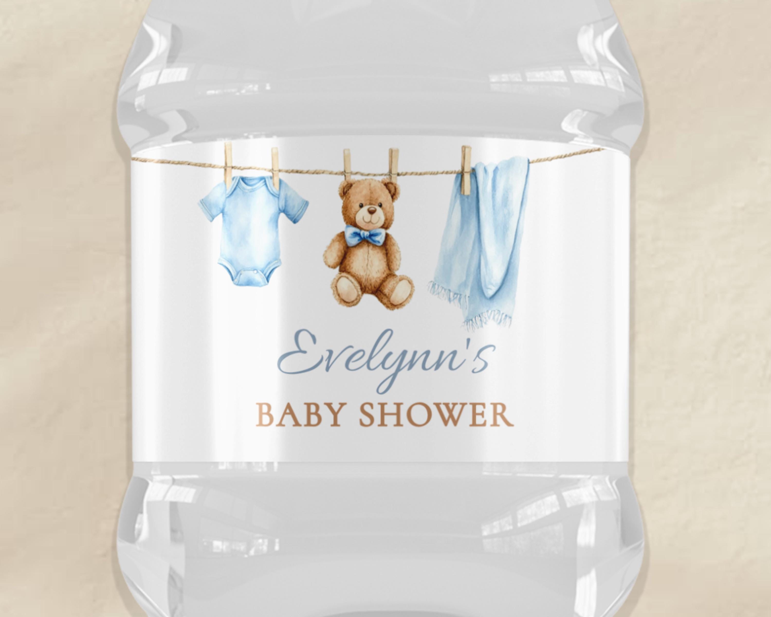 Watercolor Blue Boy Clothesline Baby Shower Water Bottle Labels ...