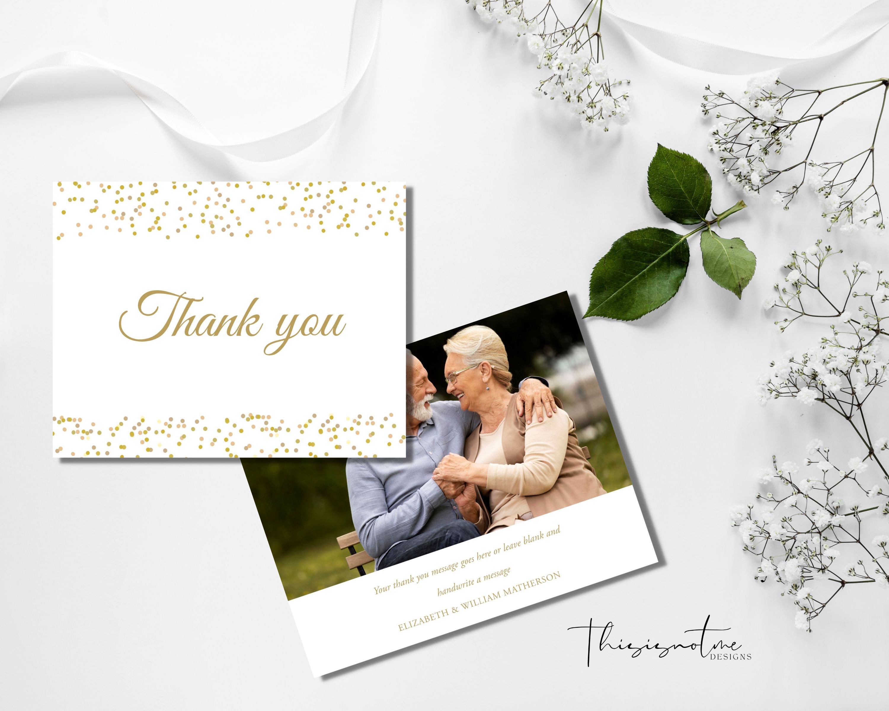 Gold Thank You Card Template: Photo Keepsake (instant Download) - Etsy