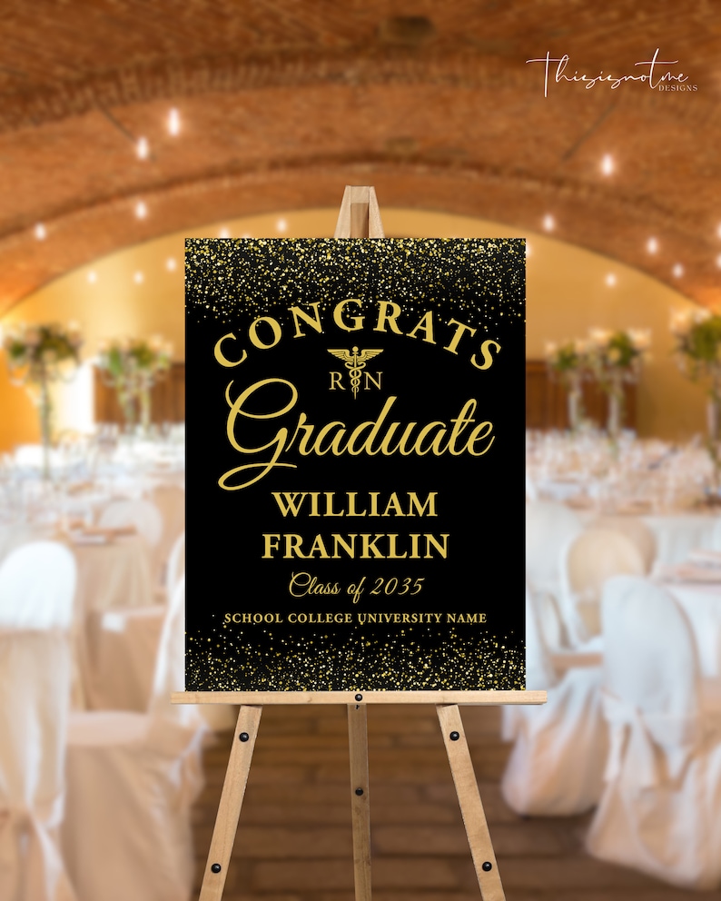 RN Graduation Welcome Sign: Black and Gold Party Poster (digital ...