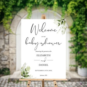 Baby Shower Welcome Sign: Greenery Floral Gender Neutral, Editable ...