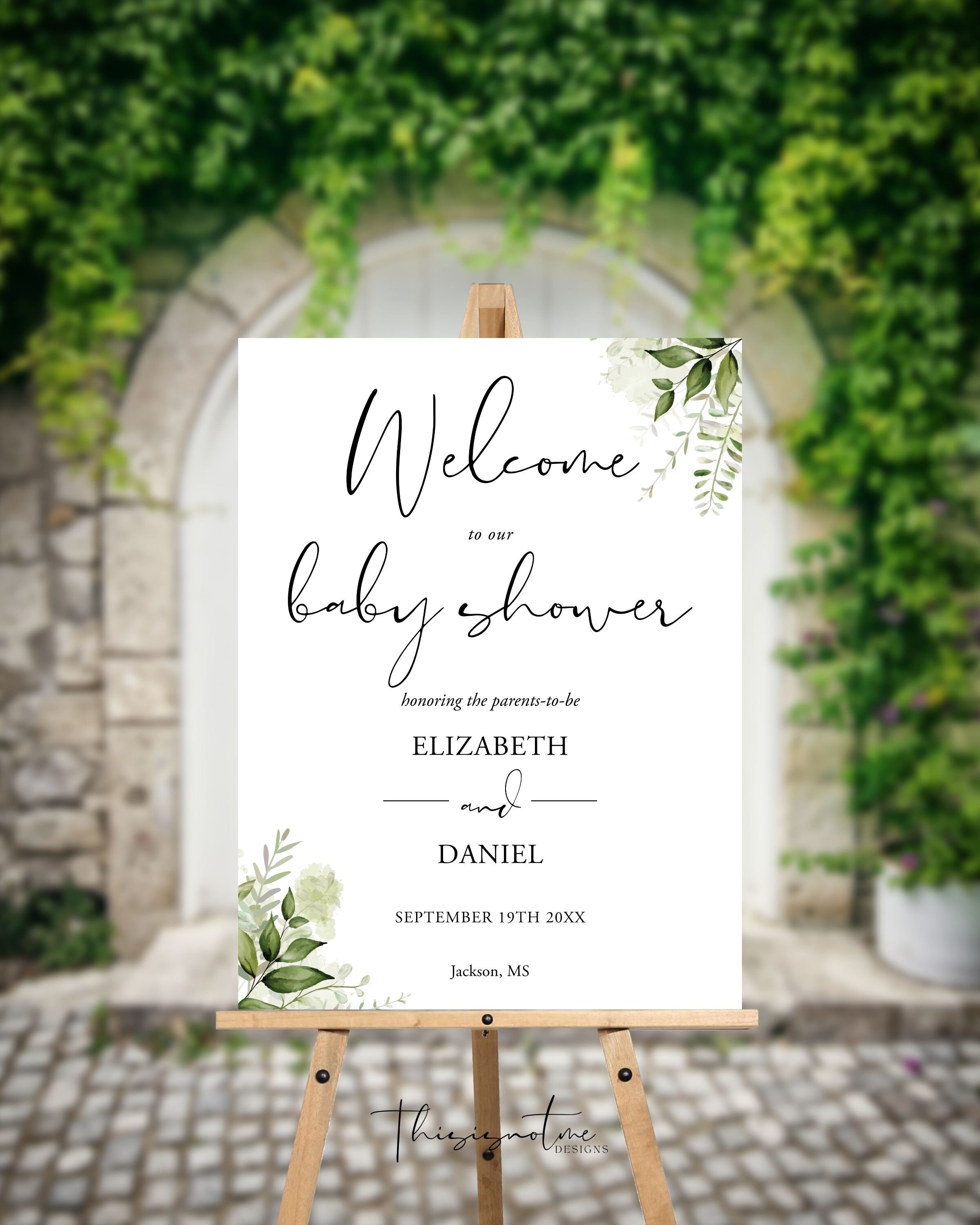 Baby Shower Welcome Sign: Greenery Floral Gender Neutral, Editable ...