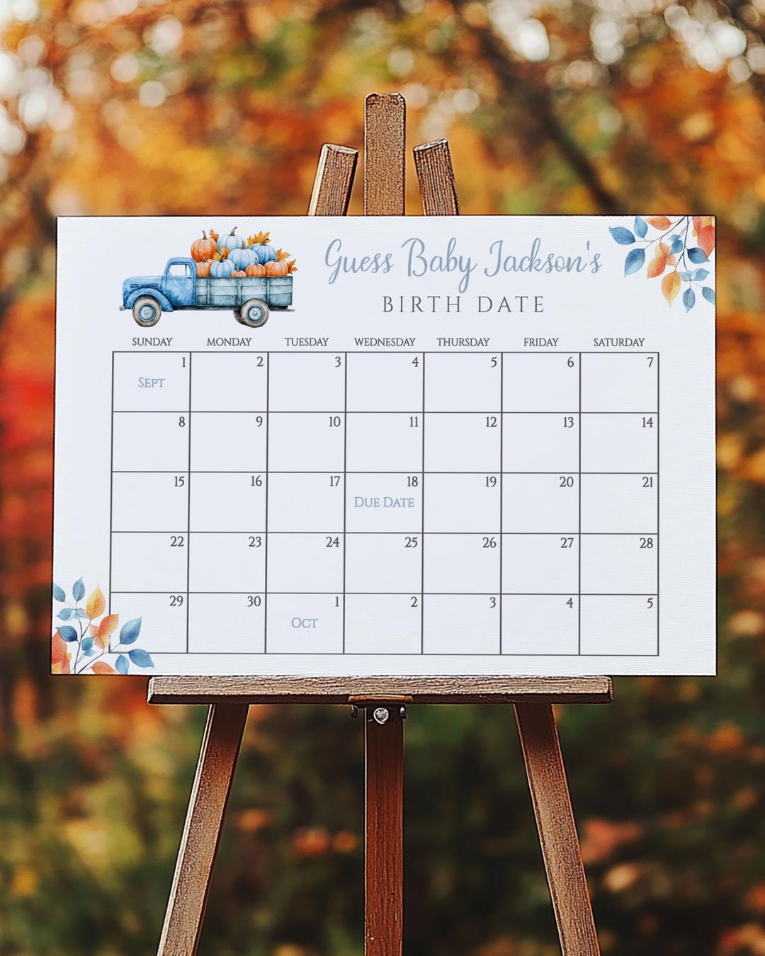 Pumpkin Baby Shower Game: Due Date Prediction Sign Blue Boy (digital ...
