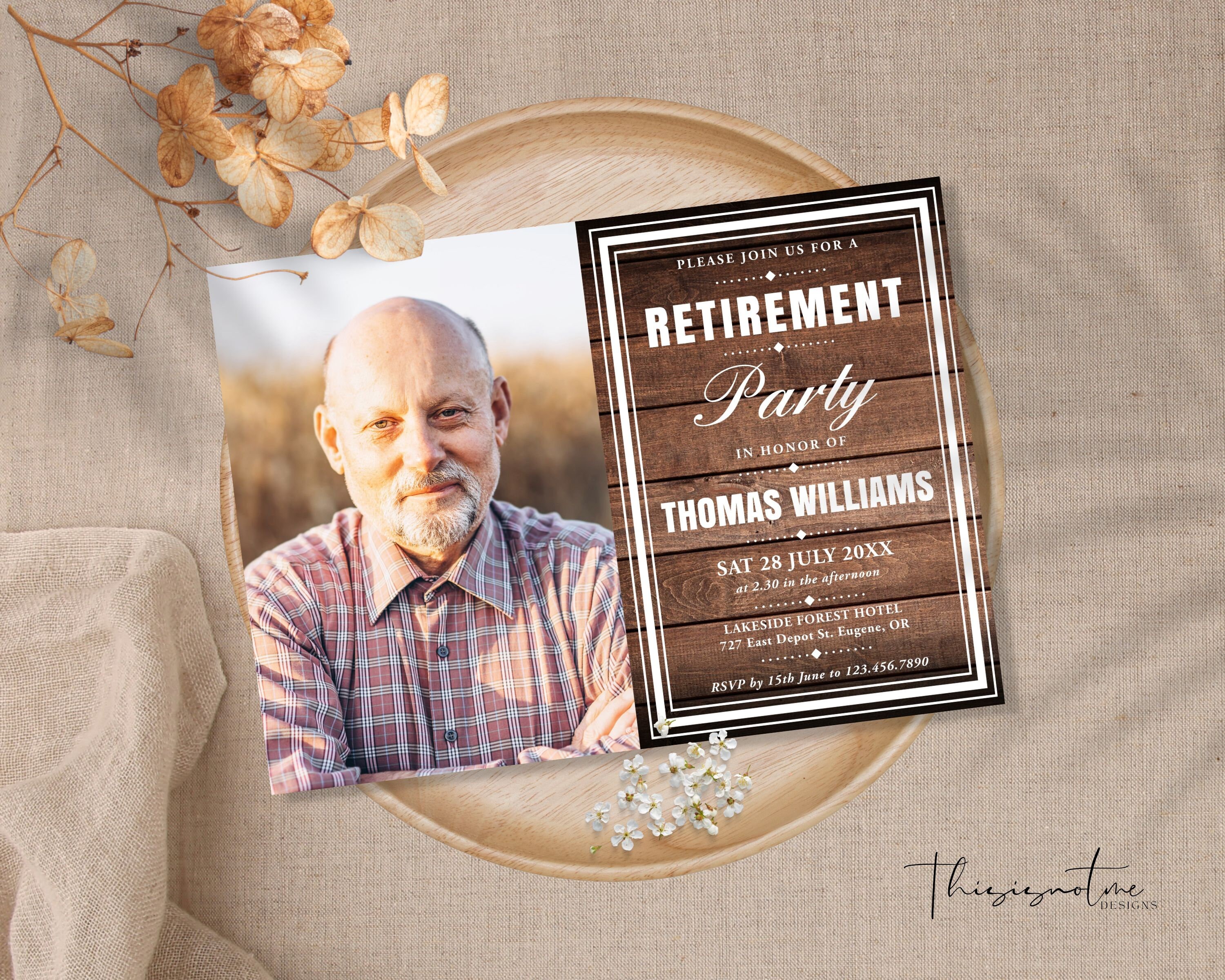 Rustic Wood Retirement Invitation: Boho Photo Party Template (digital ...