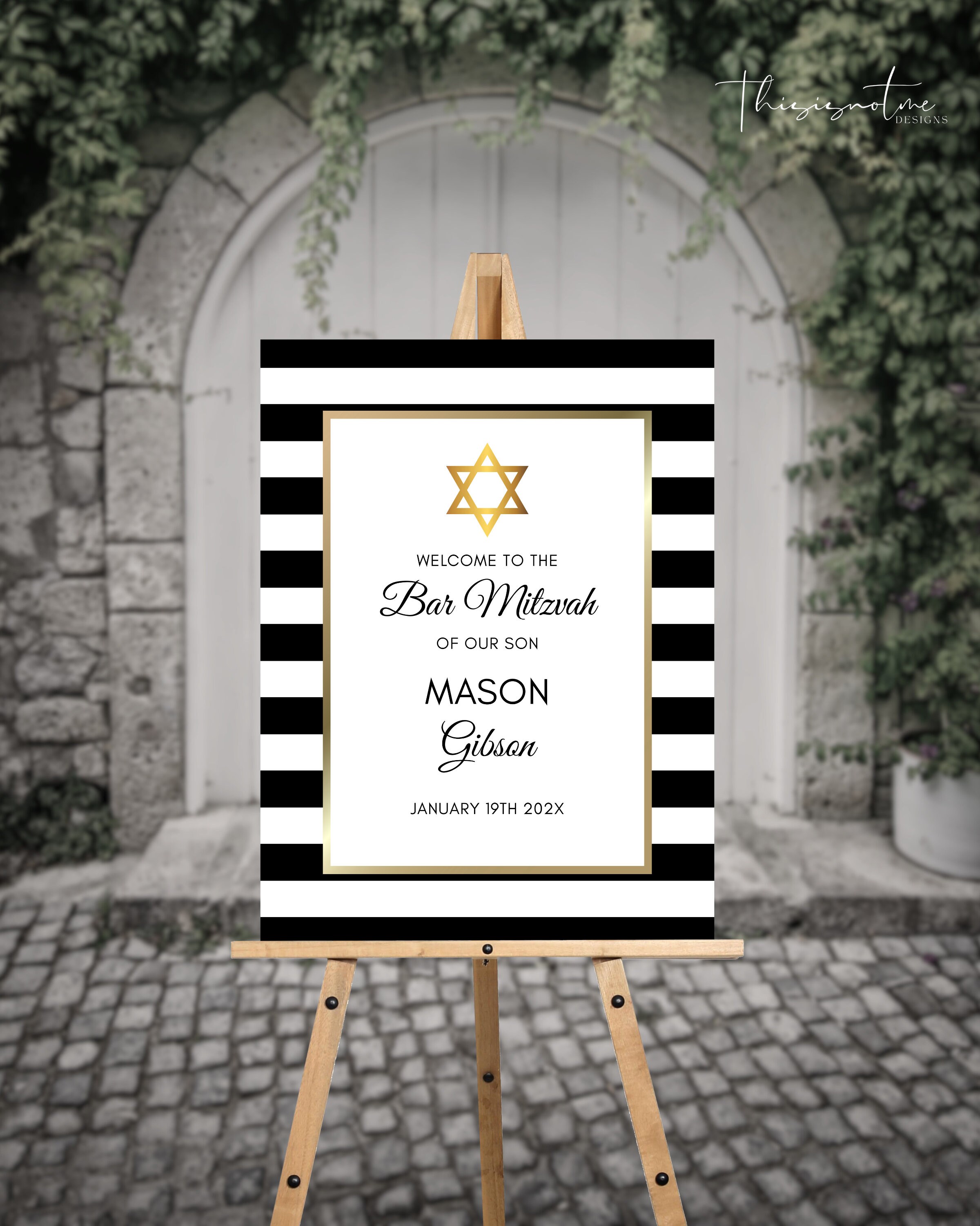 Classic Bar Mitzvah Welcome Sign Template, Geometric, Editable Black ...