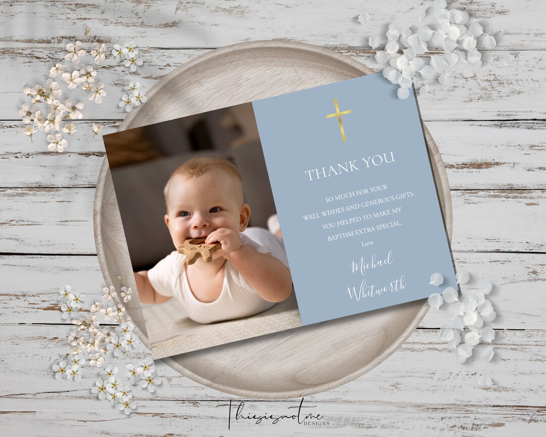 Baptism Thank You Card Template, Blue Baptism Thank You Note Template ...