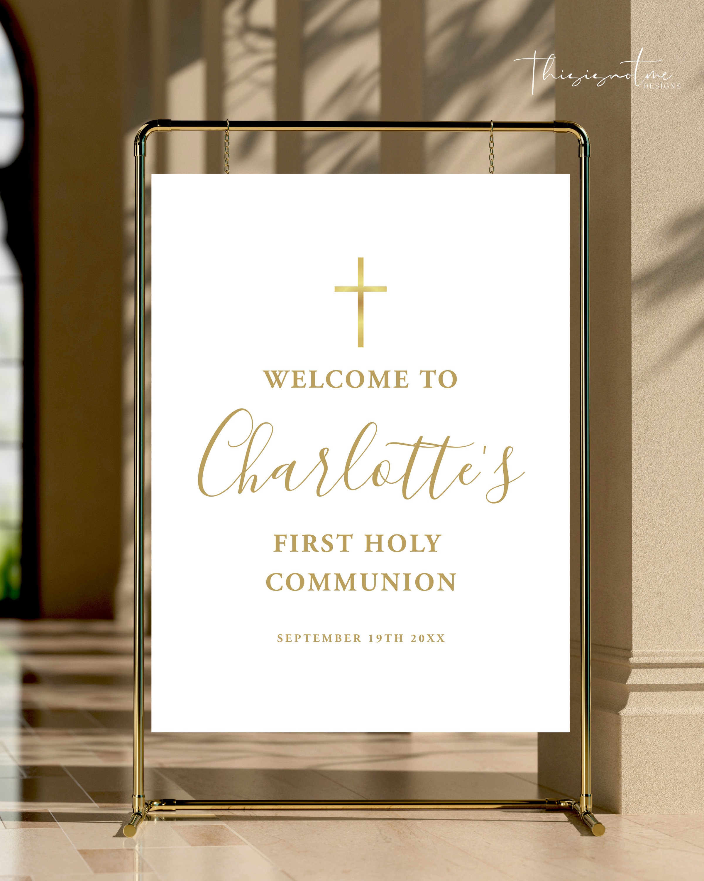 First Communion Welcome Sign Template: Gold Script, Editable (digital ...