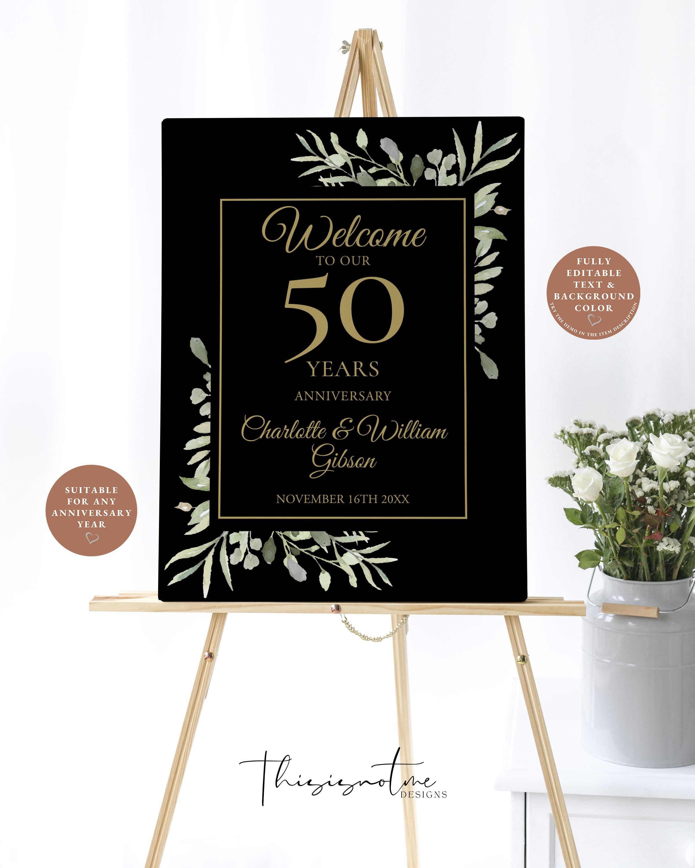 50th Golden Wedding Anniversary Welcome Sign, Any Year, Banner ...