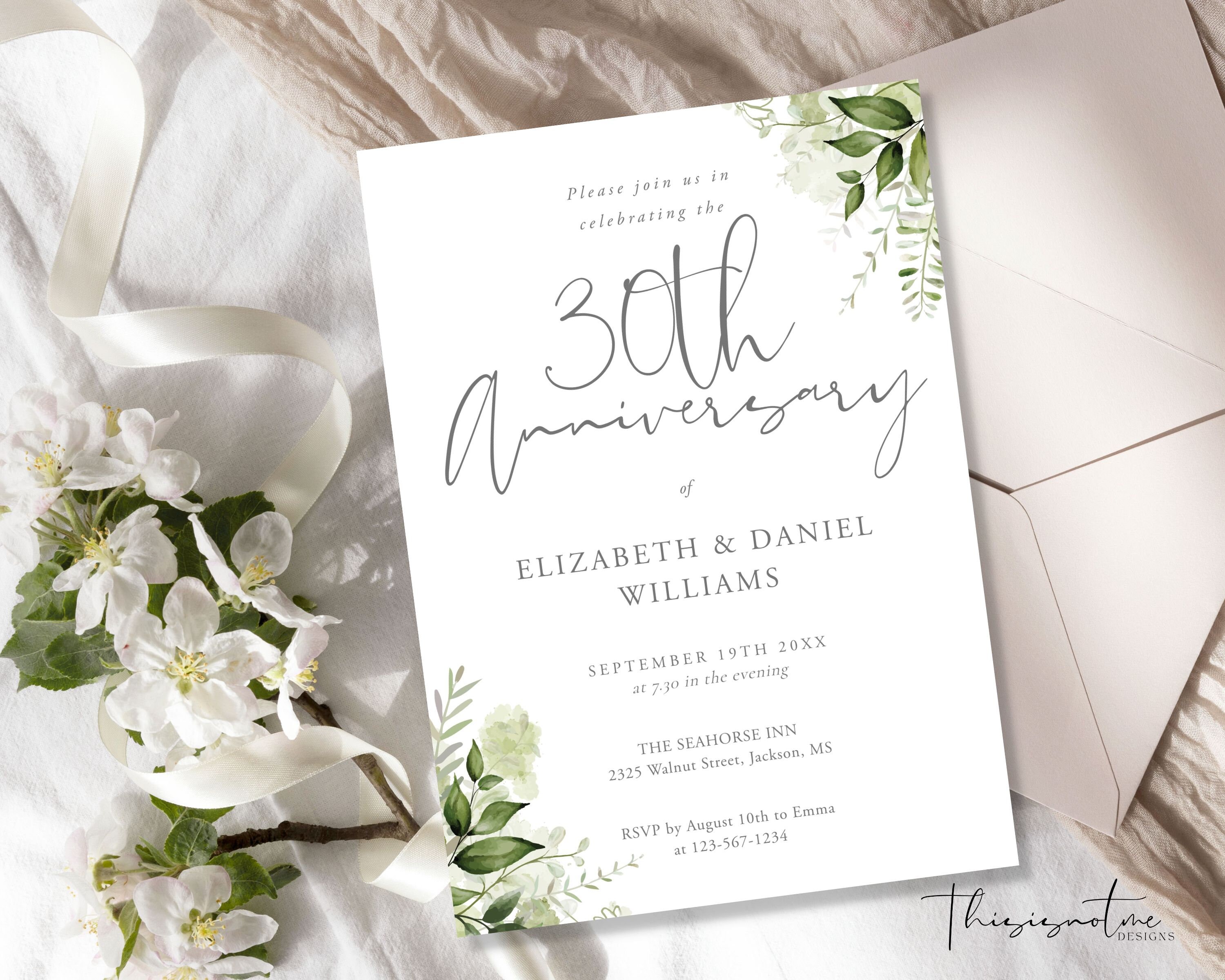 30th Anniversary Invitation Template Editable Greenery Wedding - Etsy