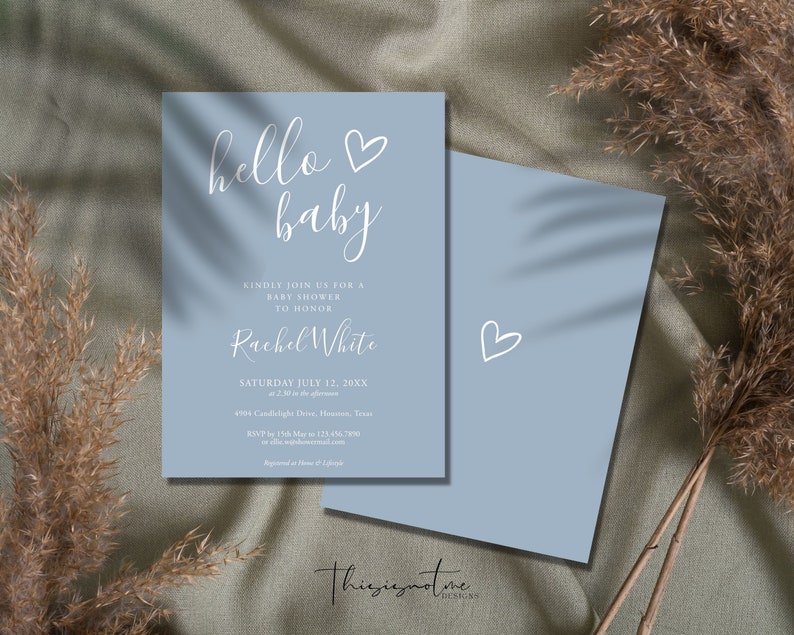 Hello Baby Blue Baby Shower Invitation Template Boy Baby - Etsy