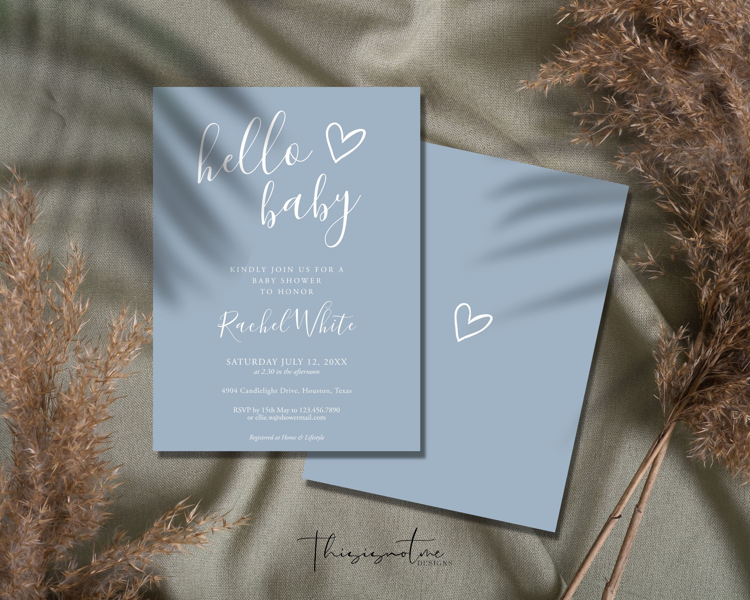 Hello Baby Blue Baby Shower Invitation Template Boy Baby - Etsy