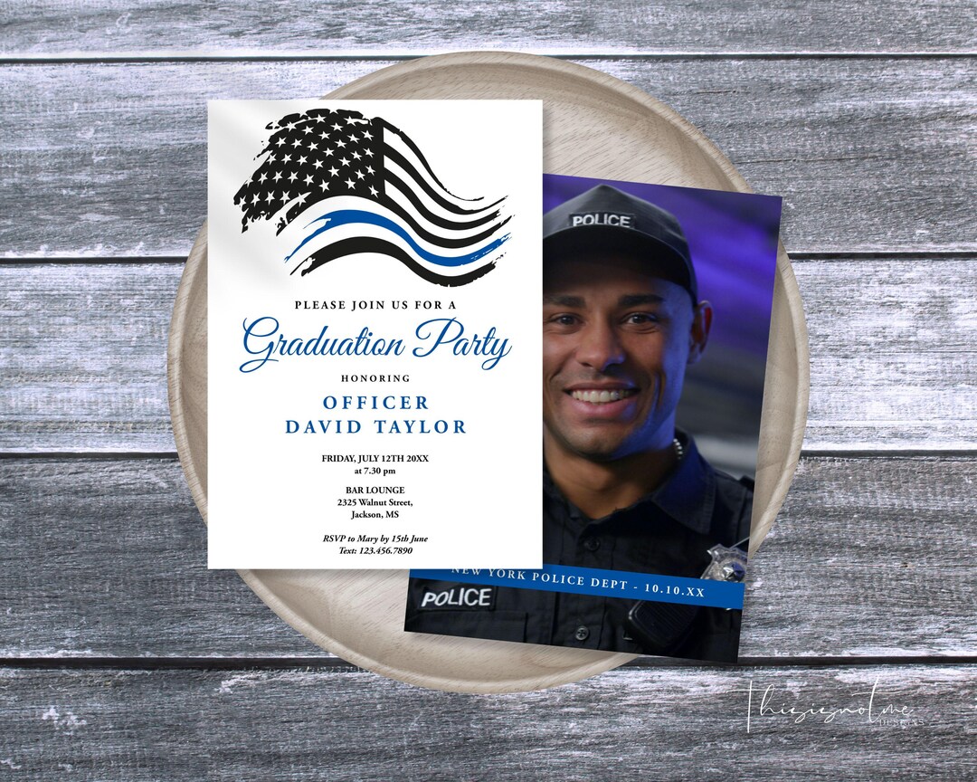 Thin Blue Line Police Academy Graduation Party Invitation Template ...