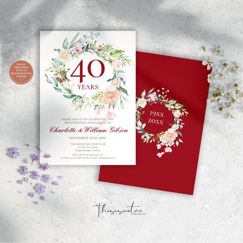 Ruby Wedding Anniversary Party Invitation 40th Wedding - Etsy