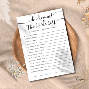 Who Knows the Bride Best Bridal Shower Game Template, Minimalist Bridal ...