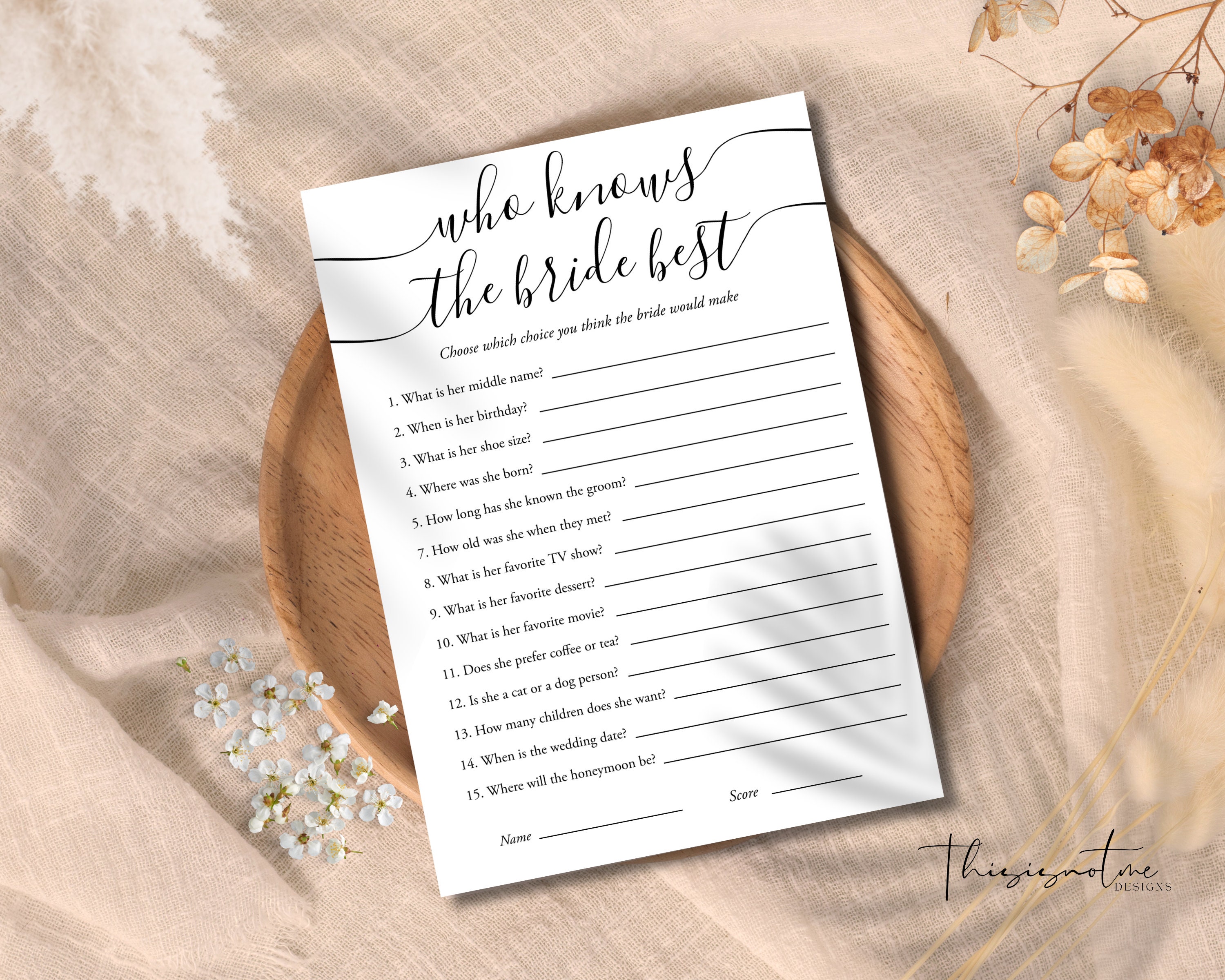 Who Knows the Bride Best Bridal Shower Game Template, Minimalist Bridal ...