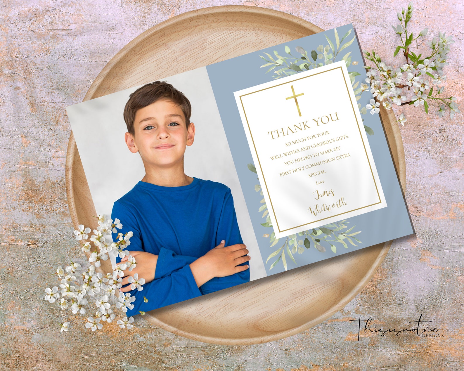 First Communion Thank You Card Template, Photo Thank You Note Editable ...
