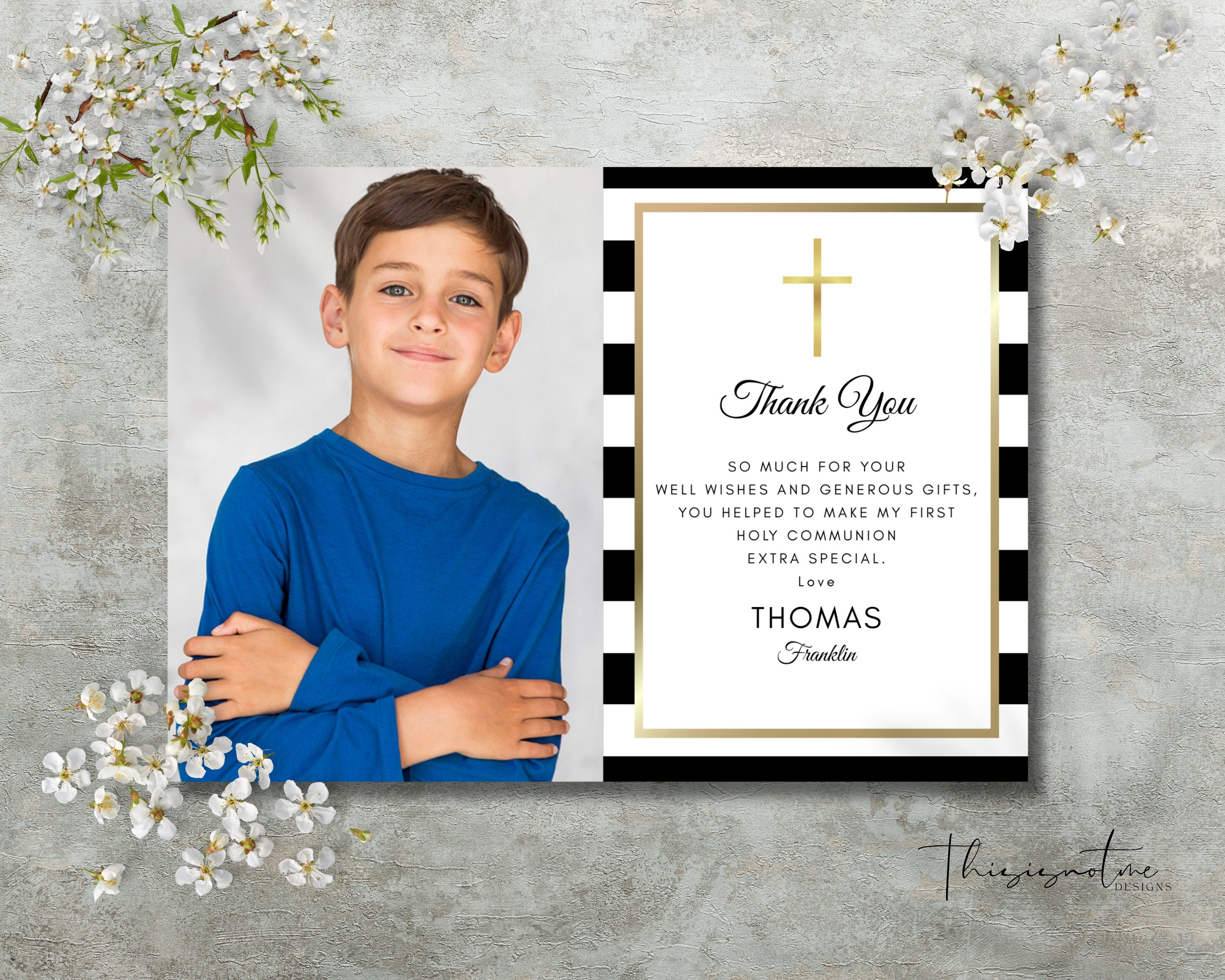 Modern First Communion Thank You Card Template, First Holy Communion ...