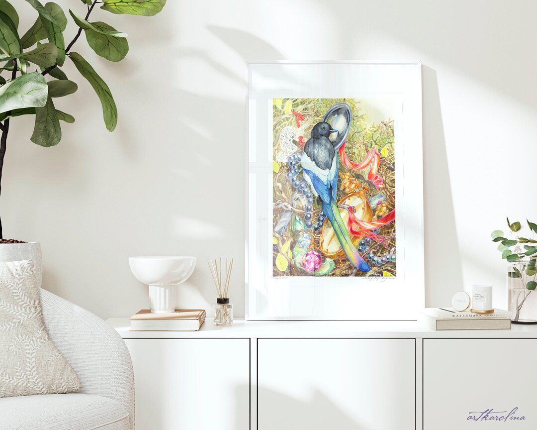 Magpie Art Print - Extra Large Wall Art of Colorful Corvid Nest ...