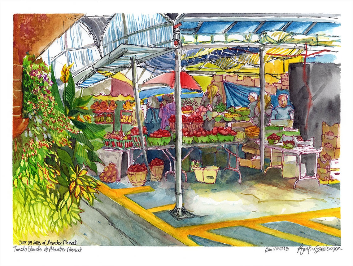 Atwater Market Print - Montreal Watercolor of Farmers Market Art, Extra ...