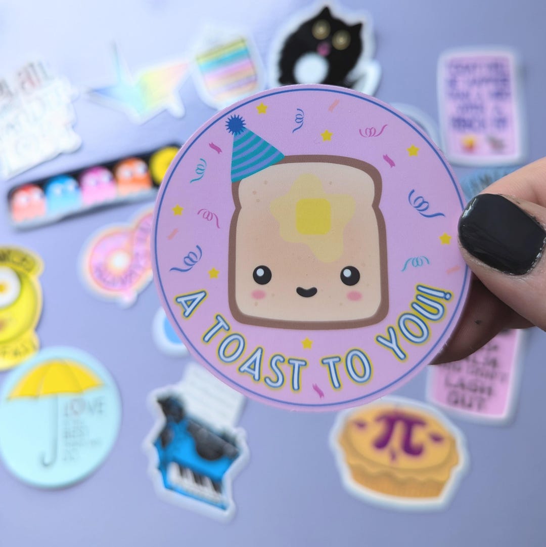 A Toast to You Cute 3 Inch Waterproof Sticker Funny Party Food Vinyl ...
