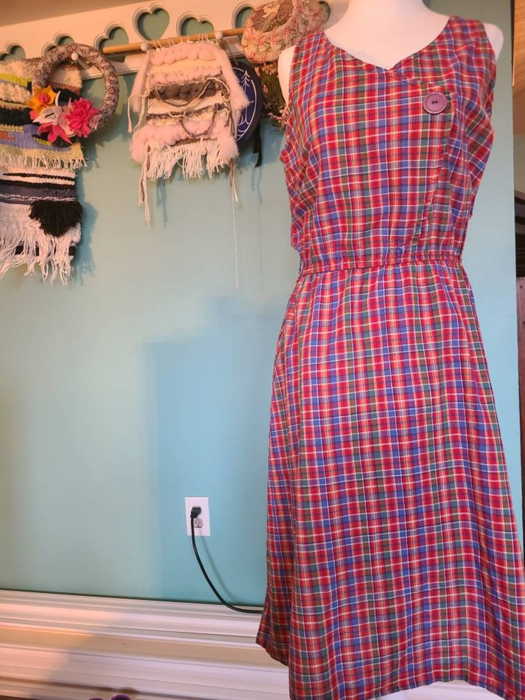 Vintage 1980s Plaid Cotton Pinafore Sundress, Size Medium Size Large - Etsy
