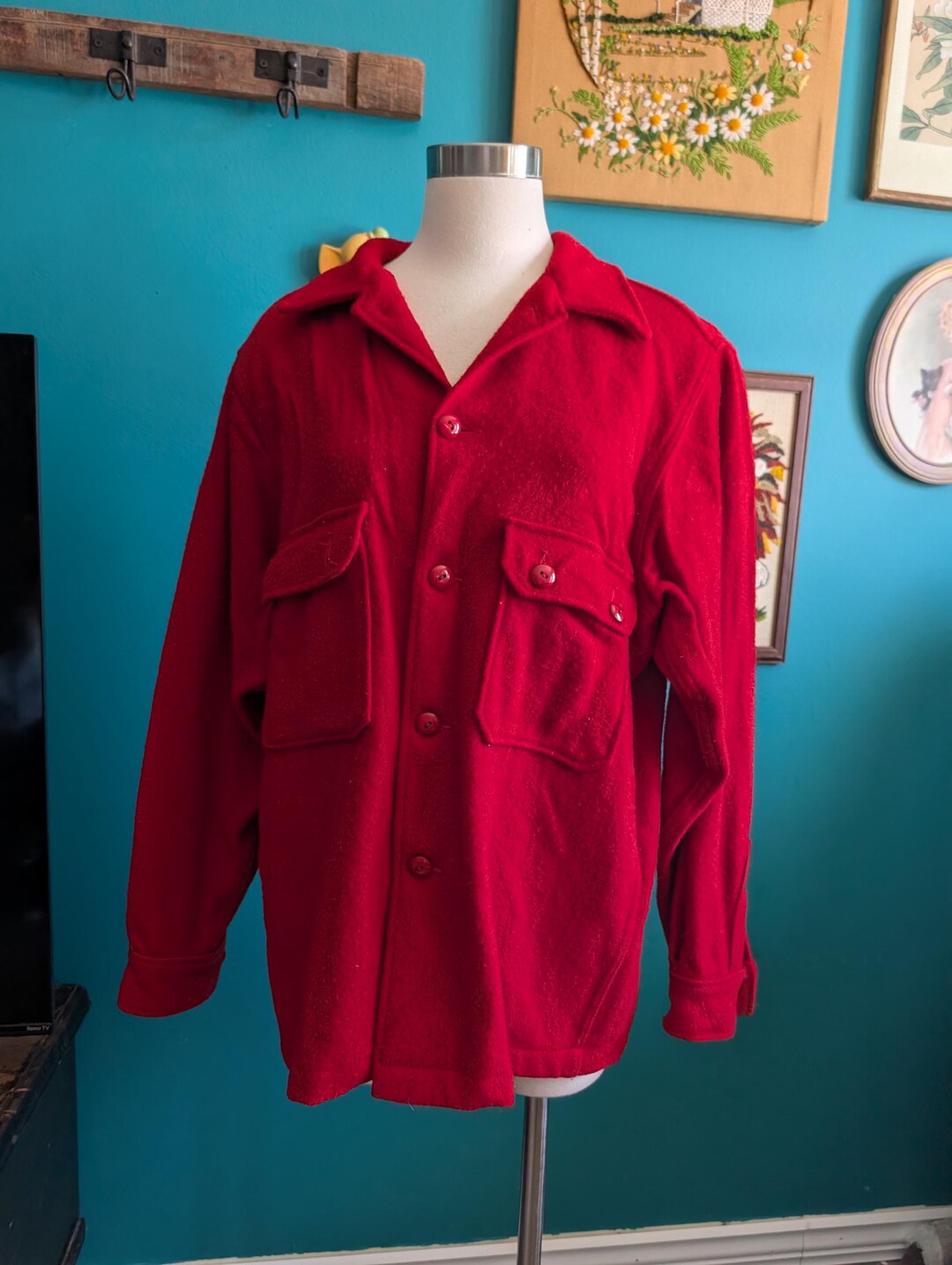 Vintage Men's Red Wool Shacket Boy Scouts Wool Button Down Jacket Boy ...