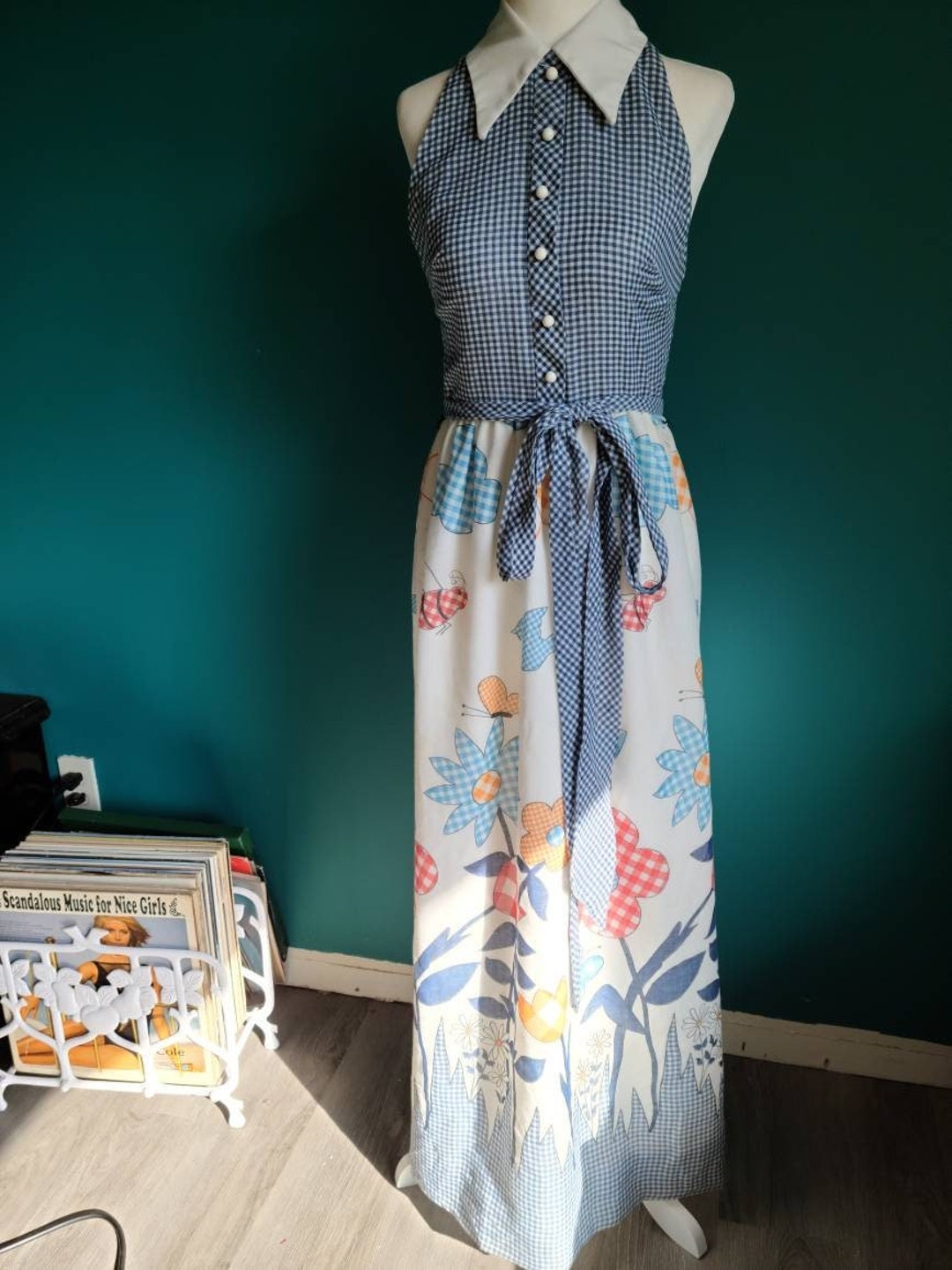 1960s Maxi Dress, Size Xs, 60s Novelty Print Maxi Dress, Cotton Maxi ...