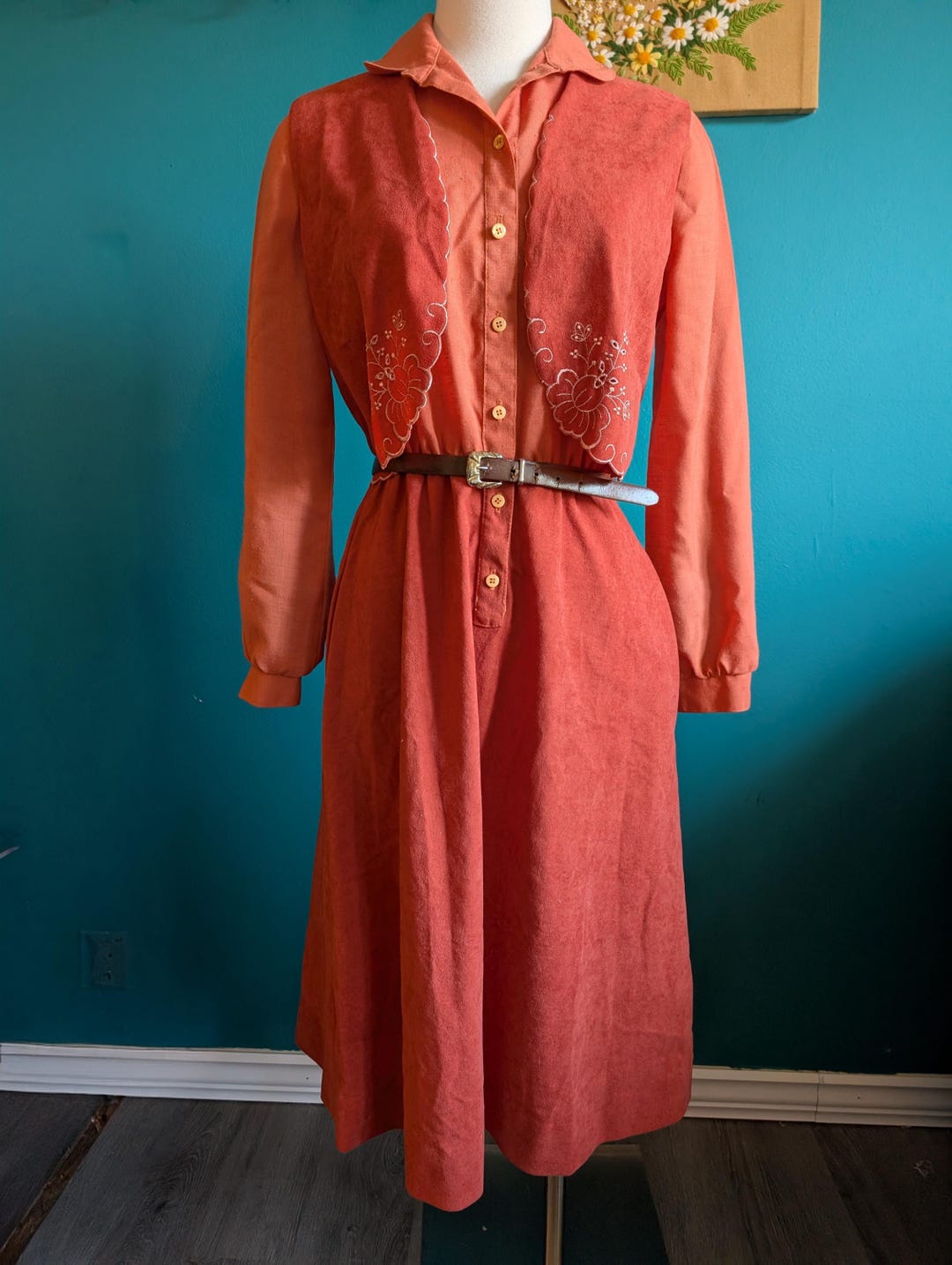 Women's Vintage Shirt Dress 1970s Ultrasuede Burnt Orange 3 Piece Set ...