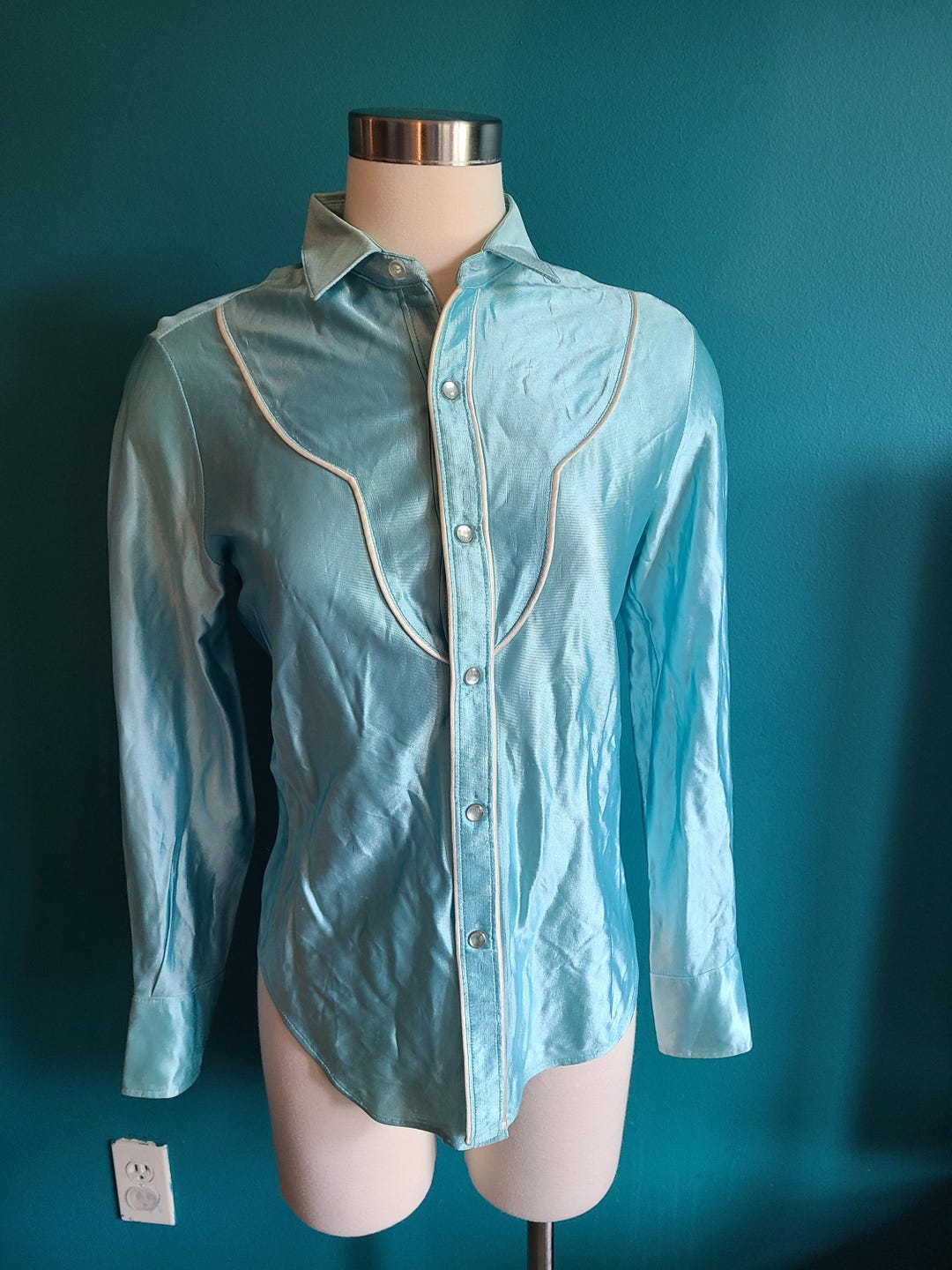 Disco Cowboy- Shiny Satin Wester Shirt Pearl Snap Shirt Rodeo Blue ...