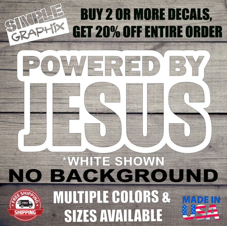 POWERED BY JESUS Vinyl Decal, Bumper Sticker, Christian, Religious ...