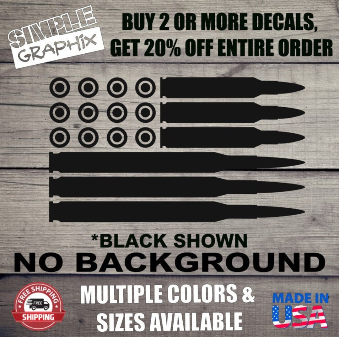 Ammo Bullet American Flag Vinyl Decal, Bumper Sticker, Truck, Car Etc ...