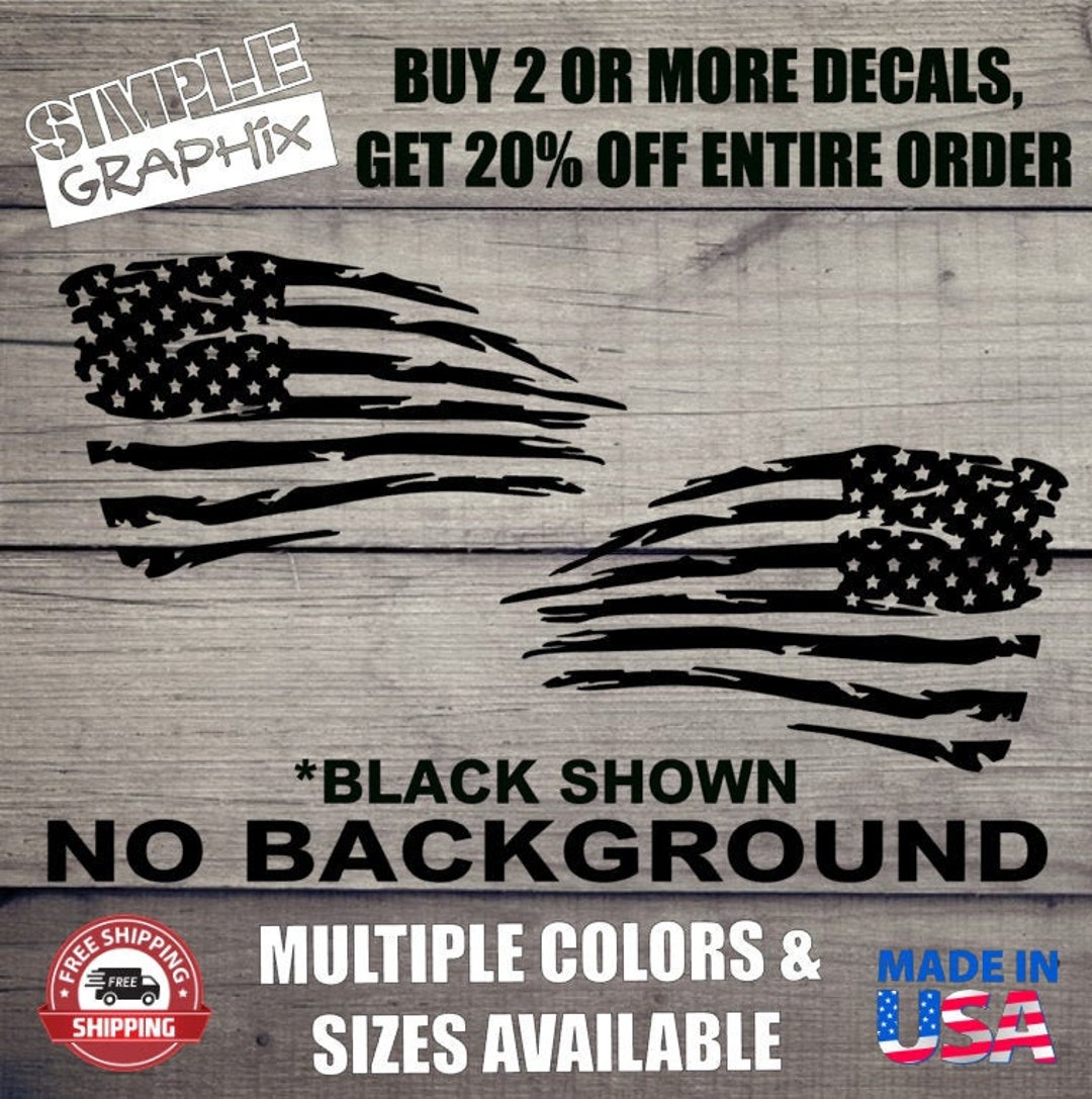 2 Distressed American Flag Vinyl Decal Set, Mirrored, Bumper Sticker ...
