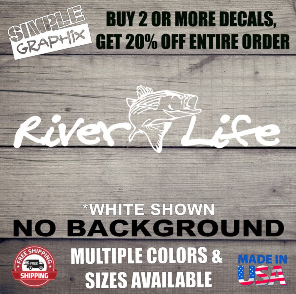 River Life Striper Vinyl Decal, Bumper Sticker, Fishing, Rockfish ...